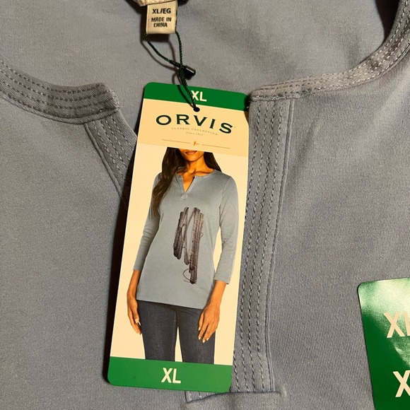 Orvis | Tops | Blue Knit Vneck 34 Sleeve | Poshmark